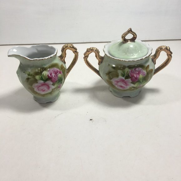Dining | Lefton Rose Flower Porcelain Creamer And Sugar Bowl Set Hand ...